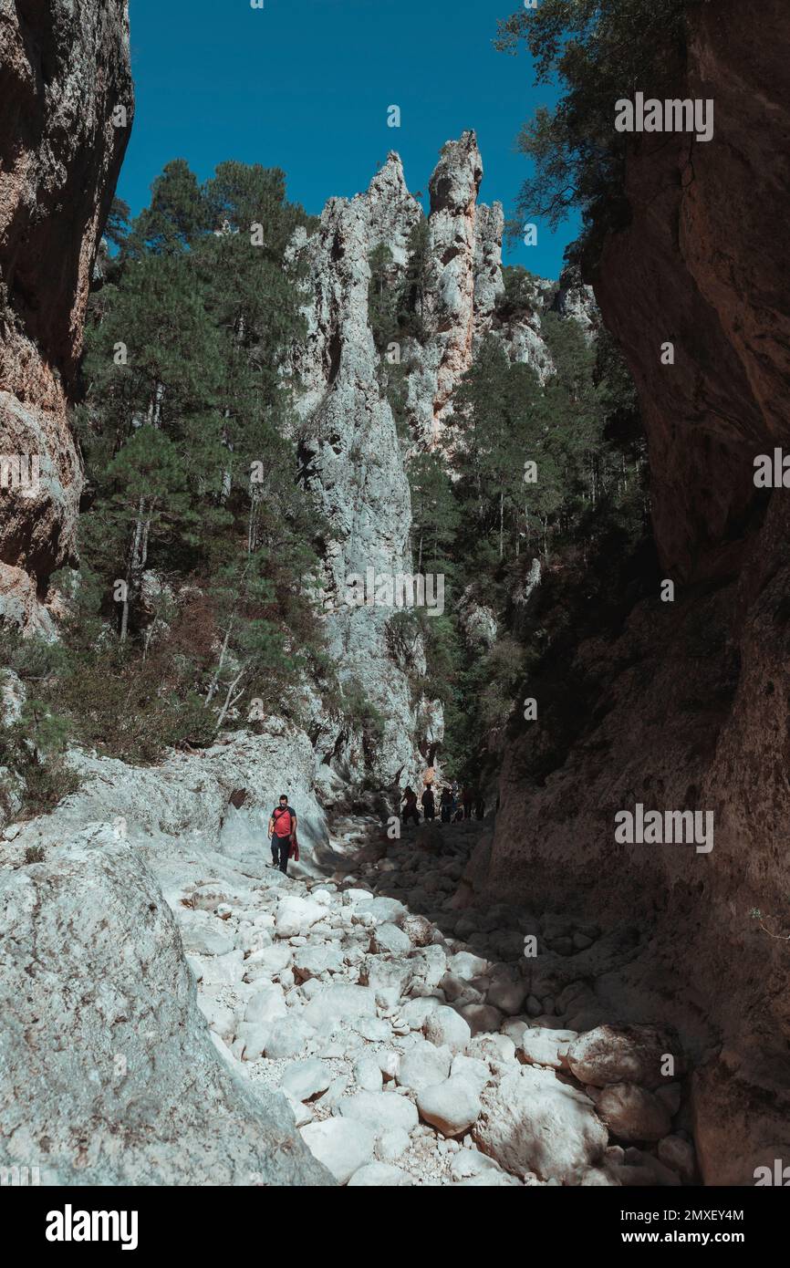Beceite, Spain-September 16, 2017: People make mountaineering in the ...