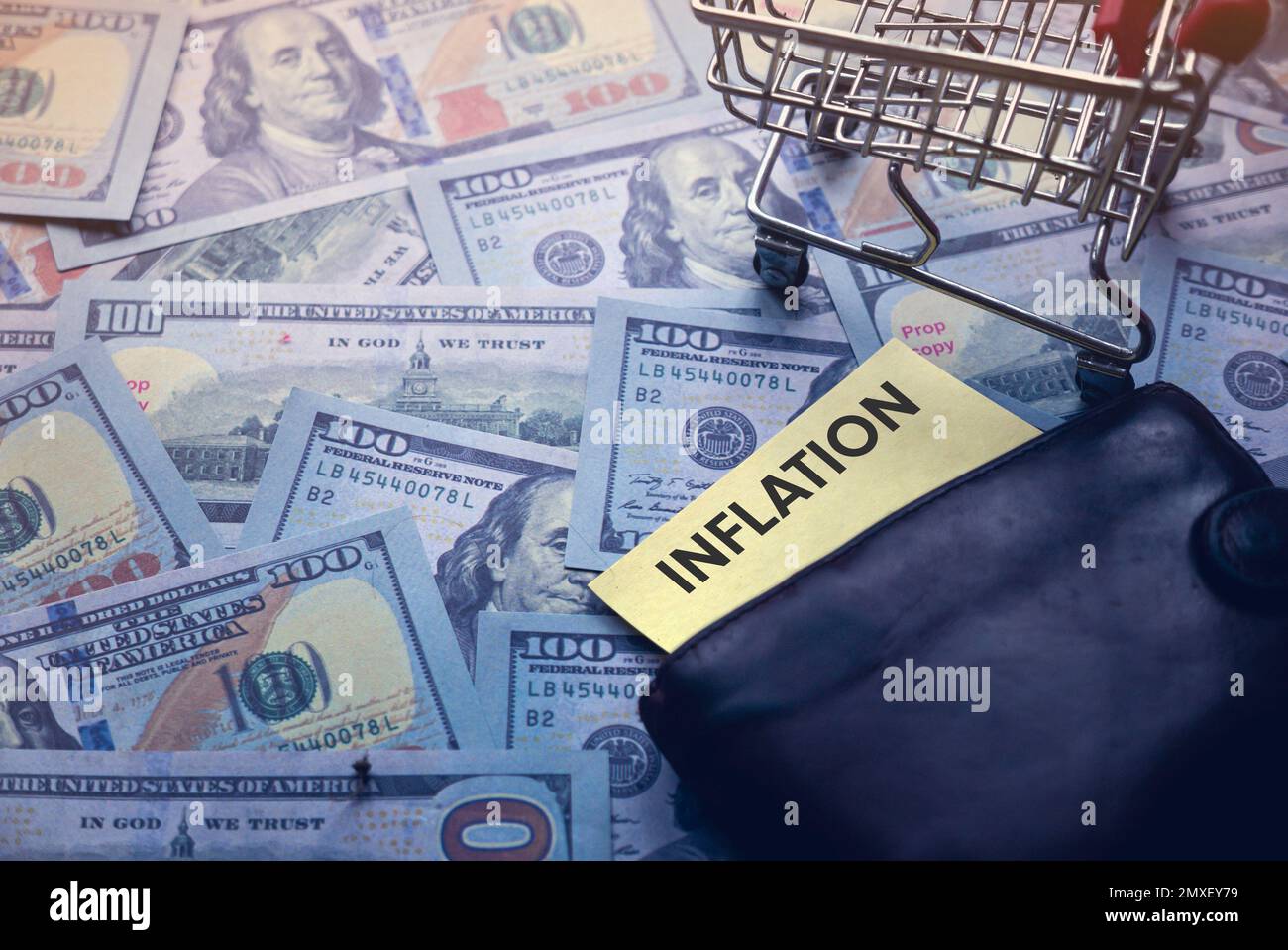 Inflation concept with a money, wallet and shopping cart Stock Photo ...