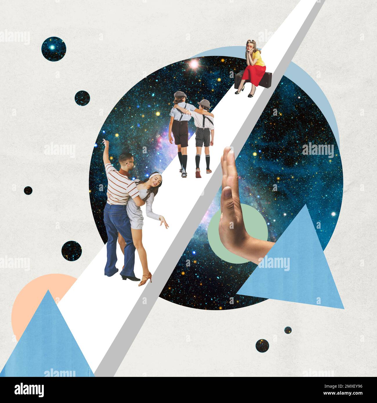 Contemporary art collage. Group of people, couple, children and stylish ...