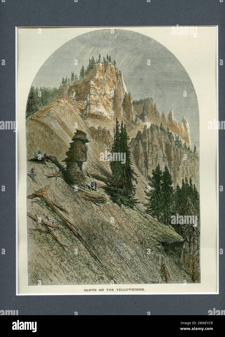 Yellowstone, cliffs. An antique print / engraving that has been ...