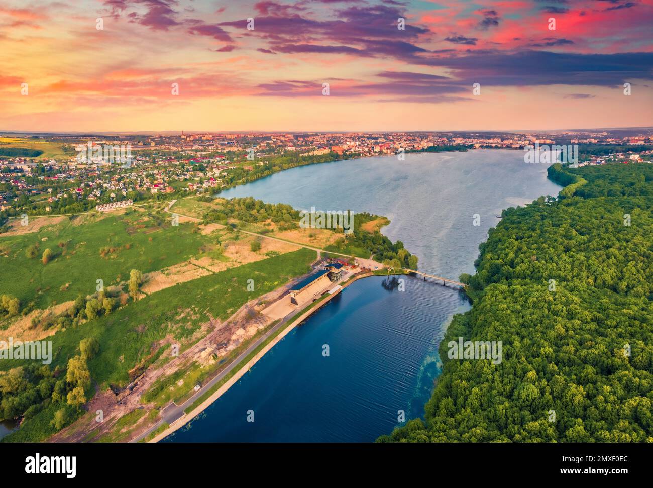 Aerial landscape photography. Fantastic summer view from flying drone ...