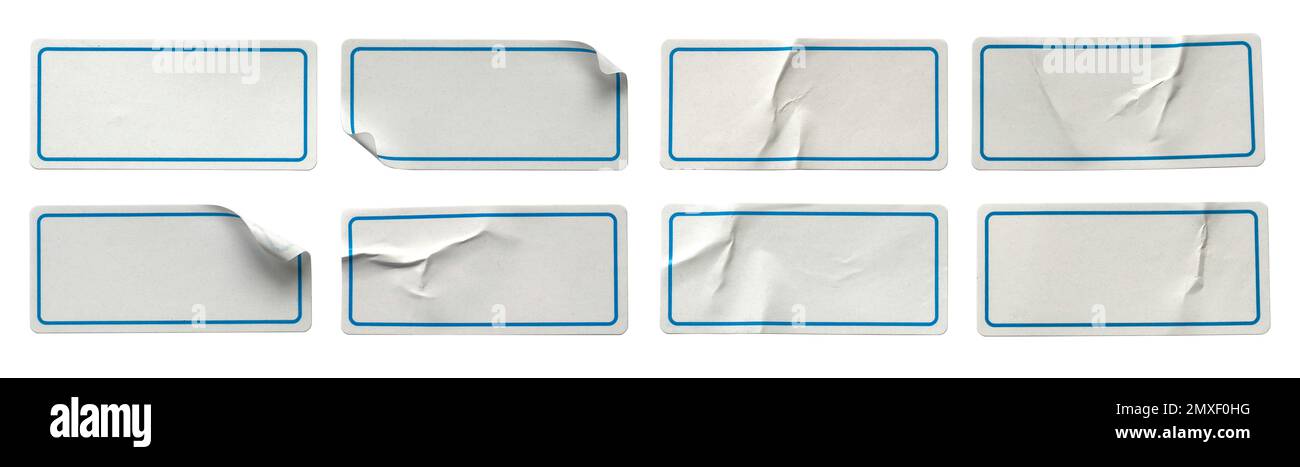 A set of white rectangular paper sticker label isolated on white ...
