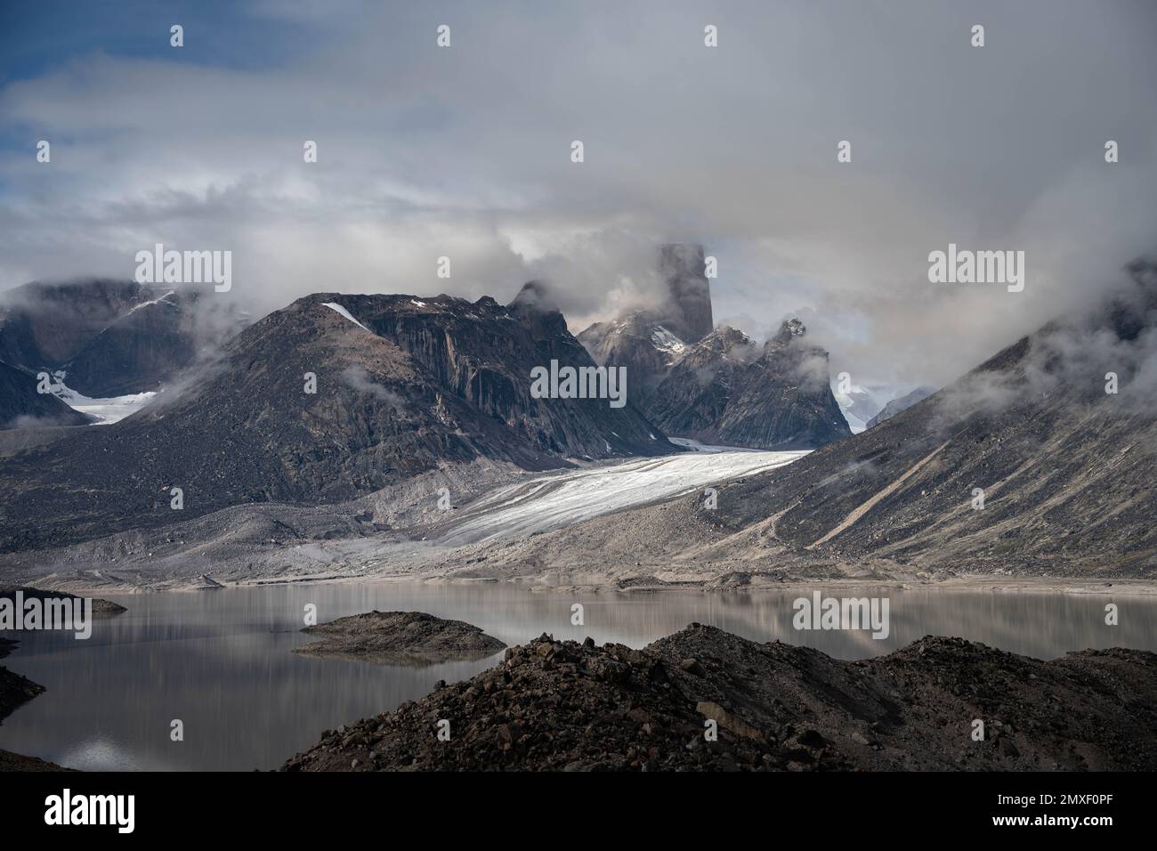 The tongue of Tupermit Glacier in Akshayuk Pass. Auyuittuq National Park, Baffin Island, Canada ...