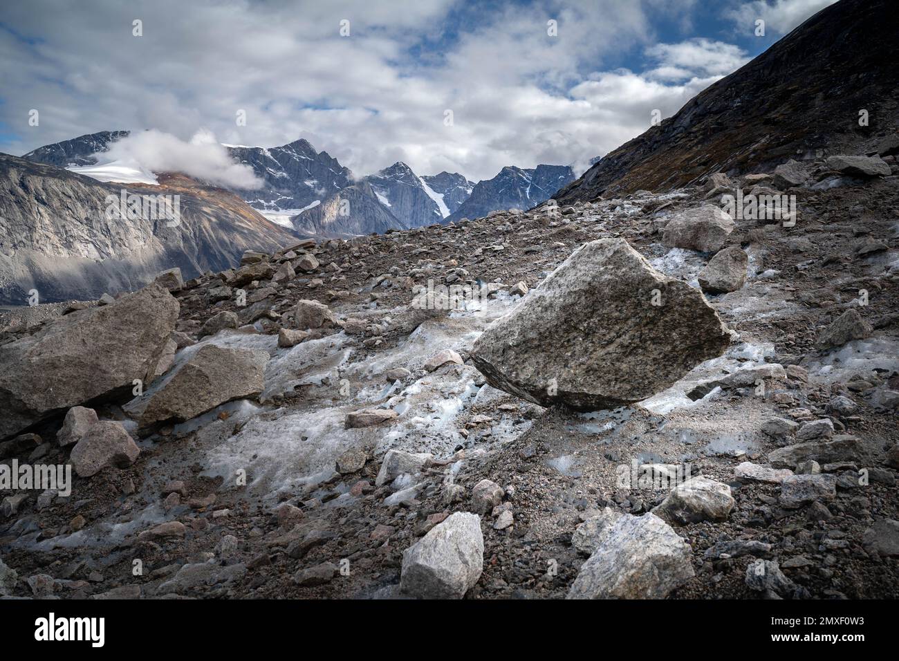 The tongue of Tupermit Glacier in Akshayuk Pass. Auyuittuq National ...