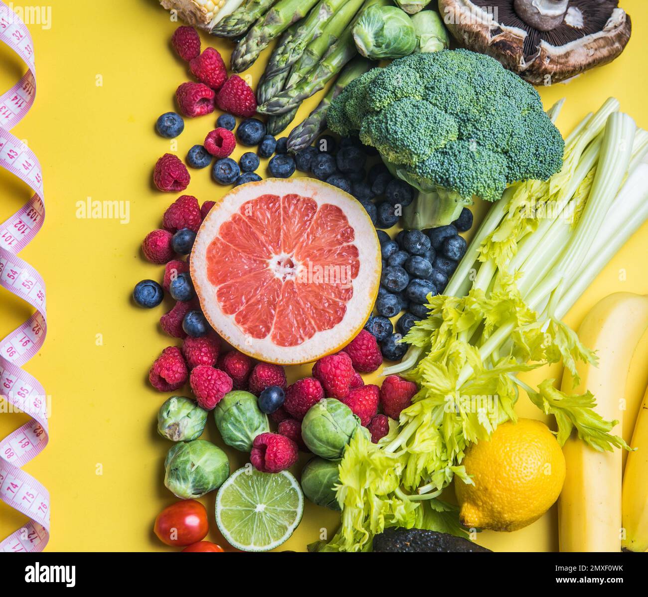 Choice of healthy food for heart, life concept on a color background ...