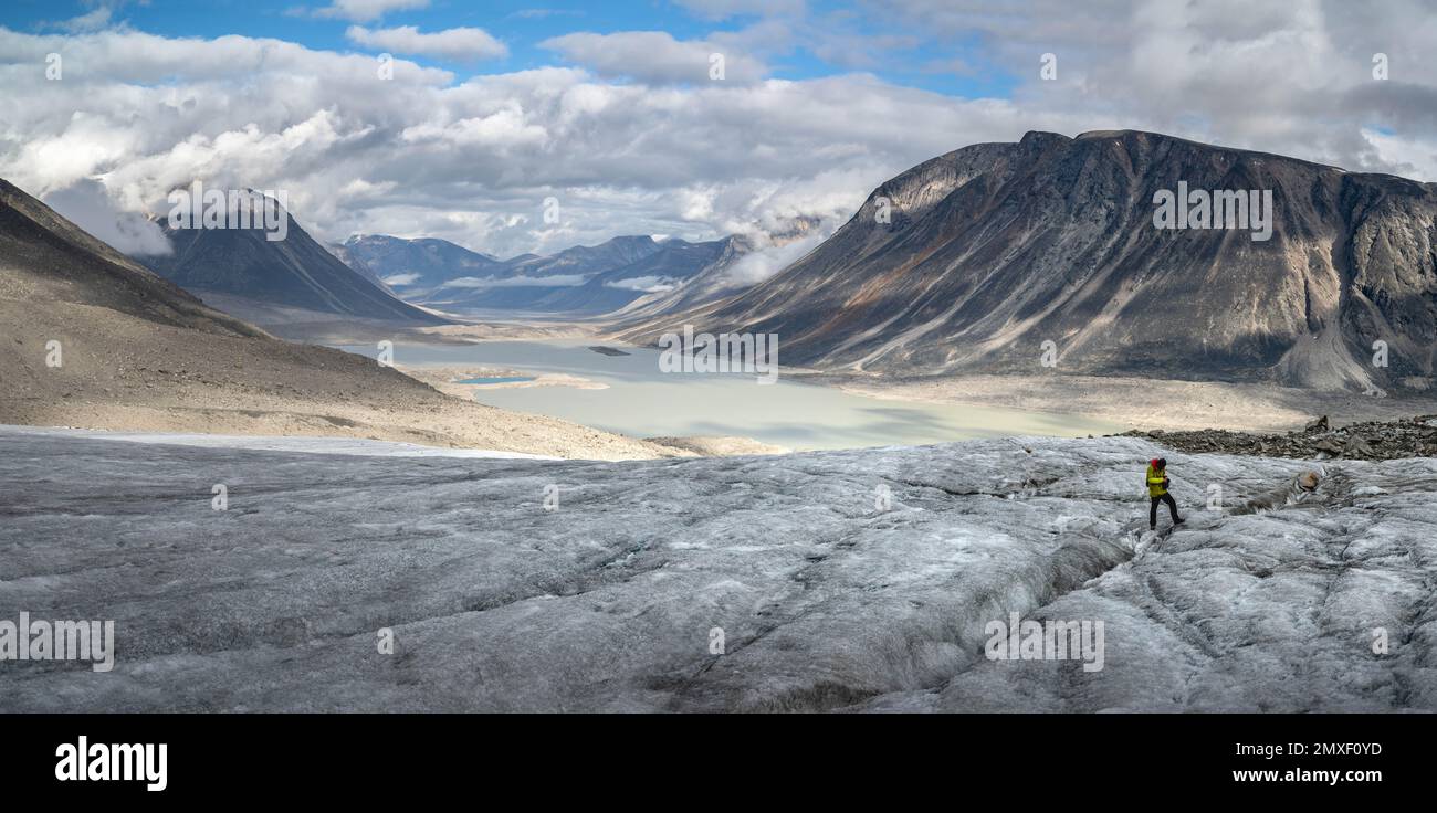 The tongue of Tupermit Glacier in Akshayuk Pass. Auyuittuq National ...