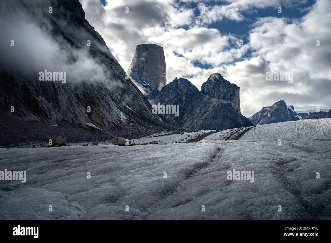 The tongue of Tupermit Glacier in Akshayuk Pass. Auyuittuq National ...