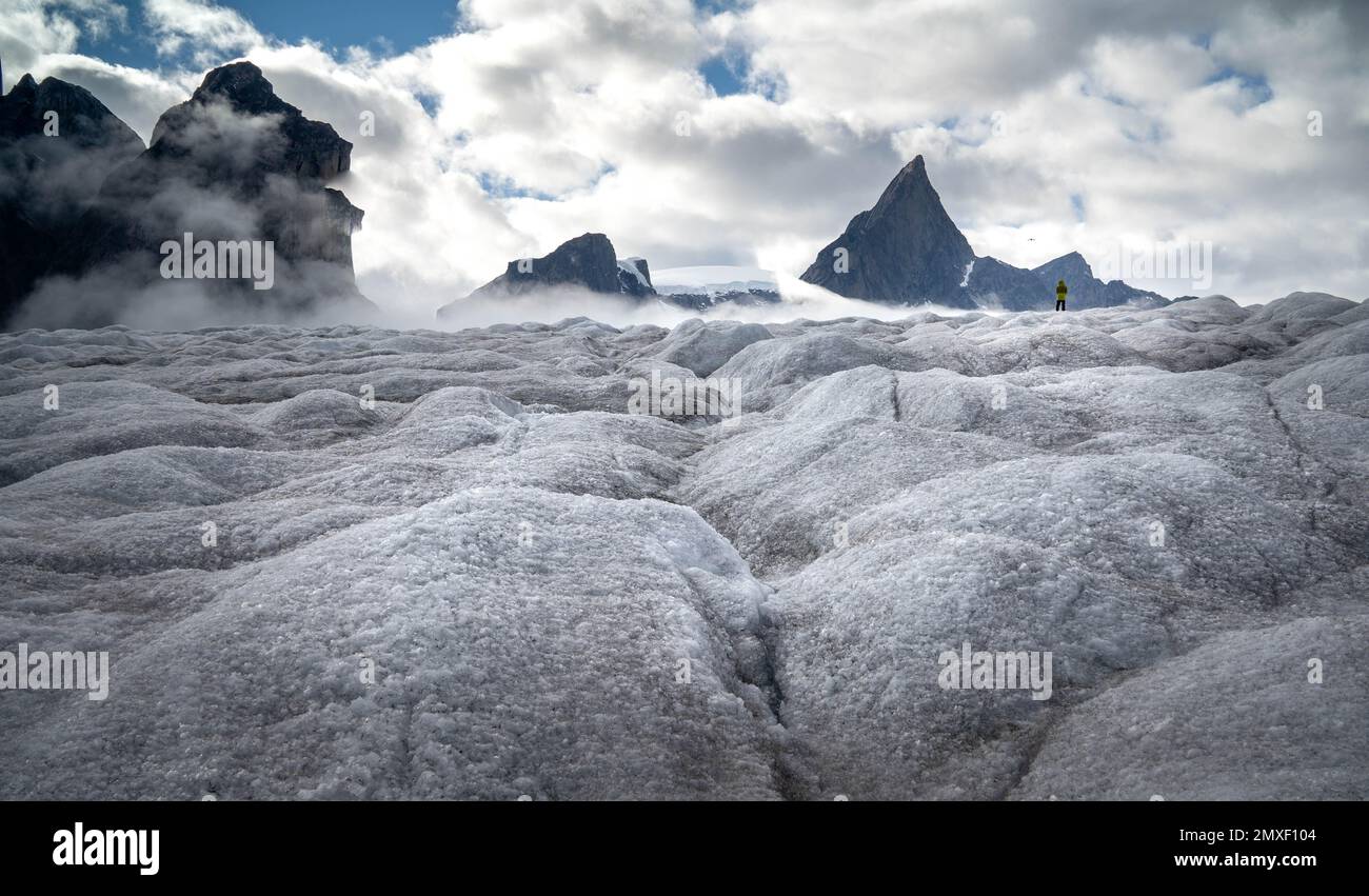 The tongue of Tupermit Glacier in Akshayuk Pass. Auyuittuq National ...