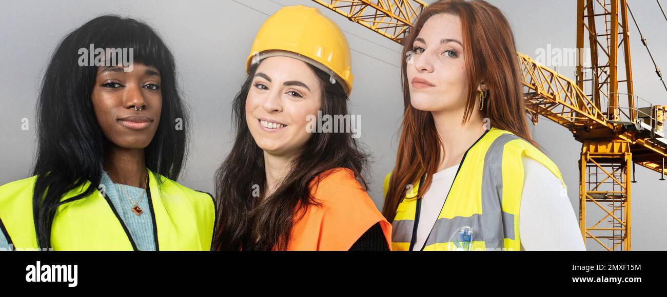 Horizontal banner or header with multiethnic women workers of ...