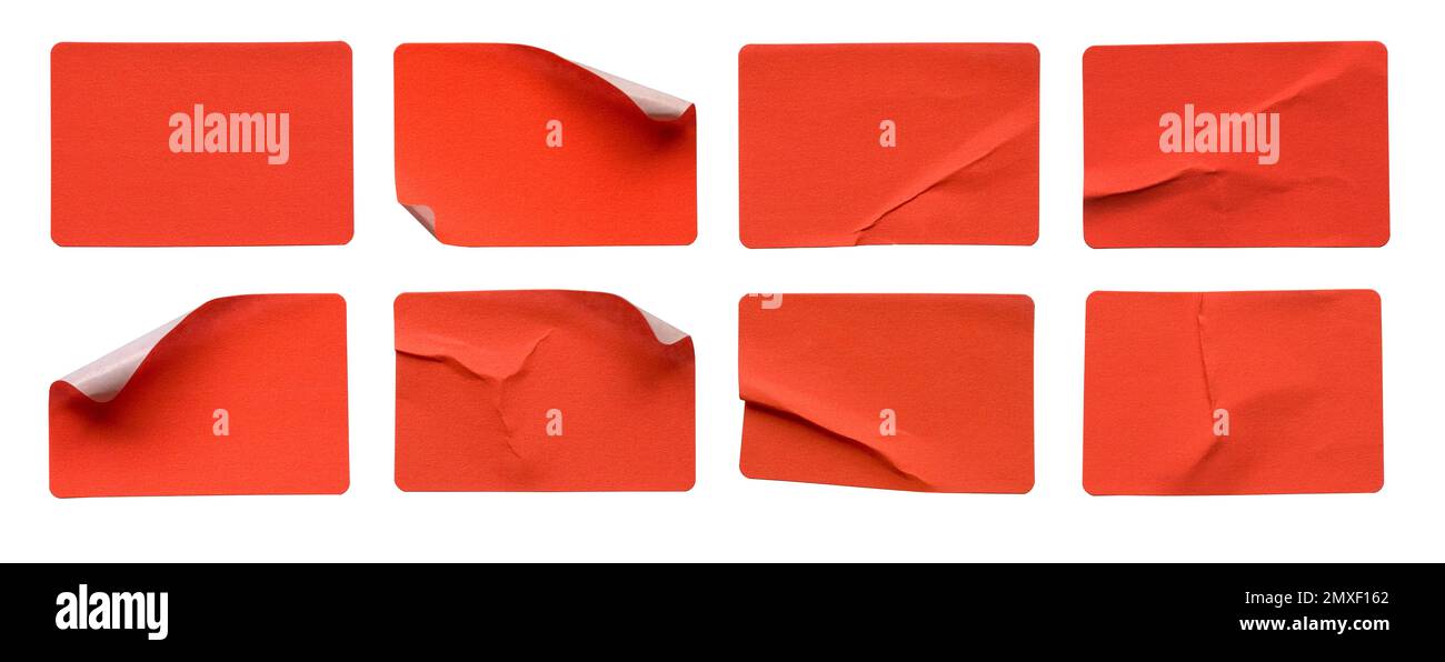 A set of fluorescent neon orange rectangular paper sticker label ...