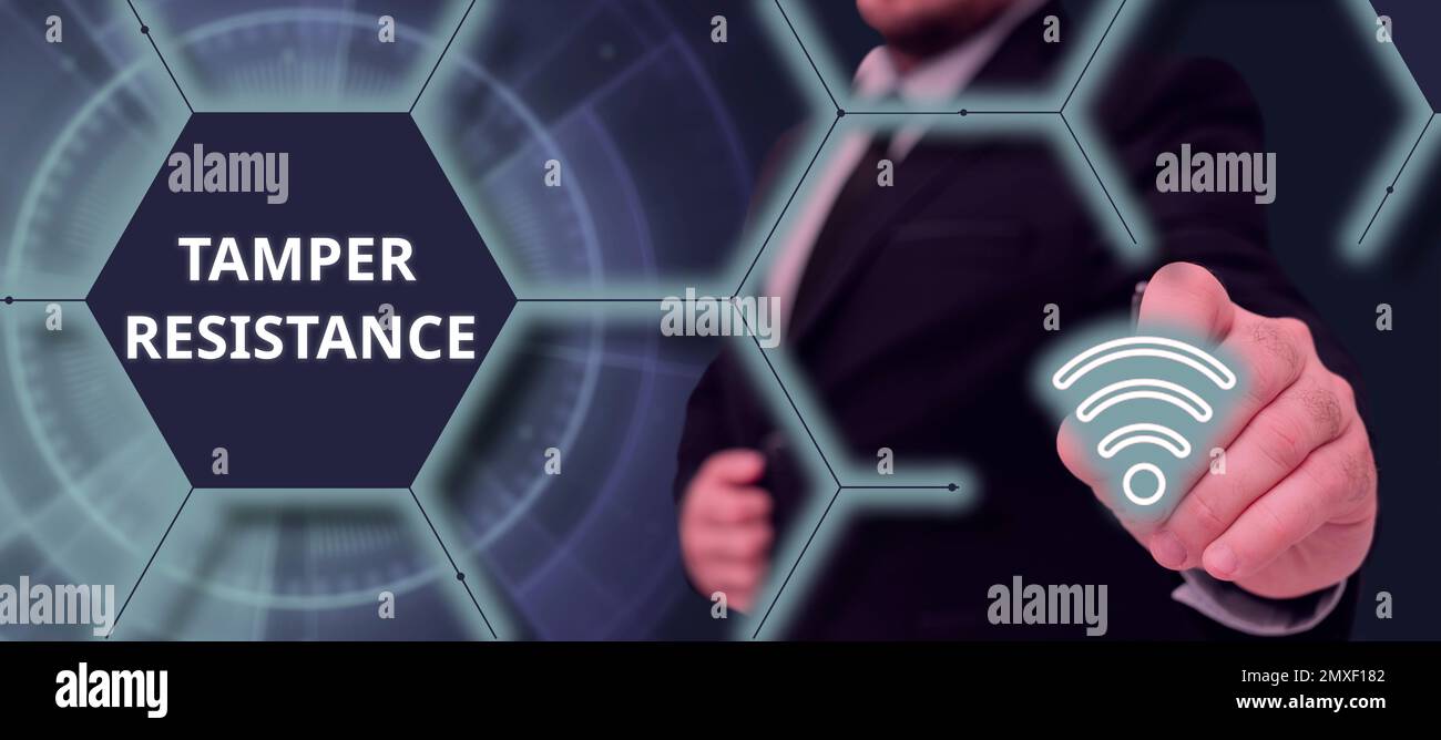 Hand writing sign Tamper Resistance. Internet Concept resilent to ...