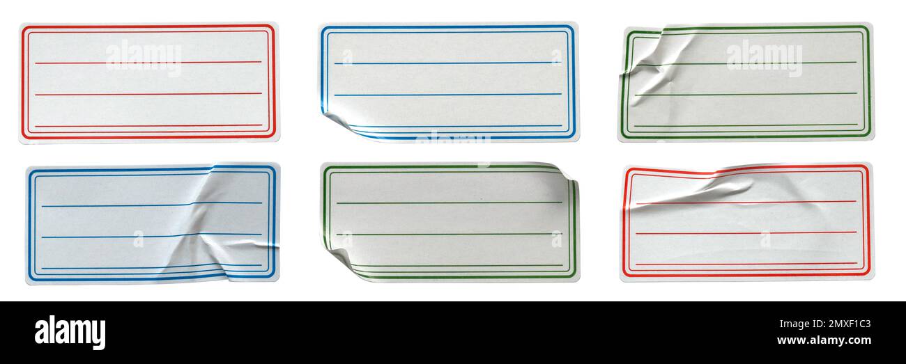 A set of blank rectangular label sticker with isolated on white ...