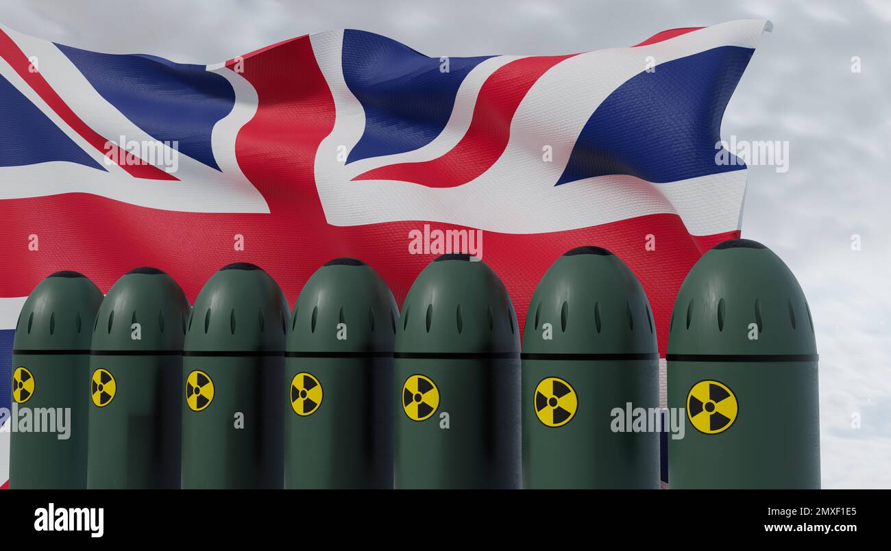 Nuclear missiles and United Kingdom flag in BG. Missiles with warheads ...