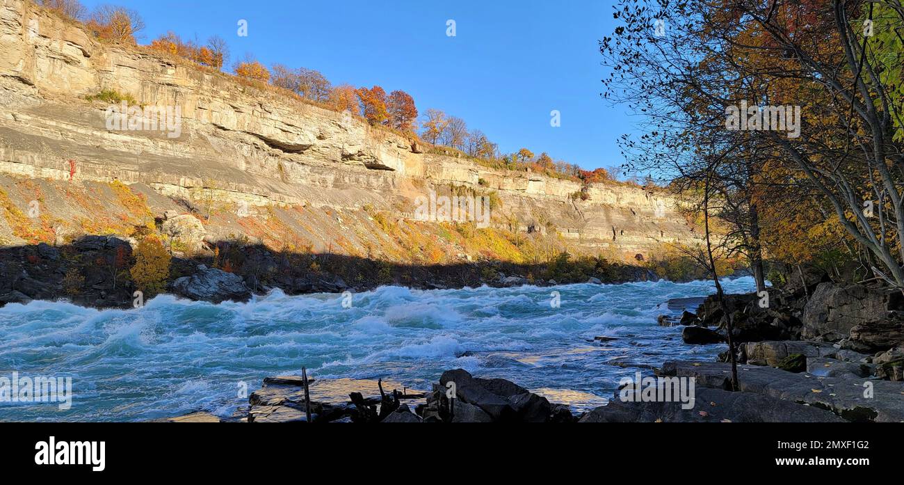 A panoramic shot of The Whirlpool Trail of Niagara Falls, Canada Stock ...