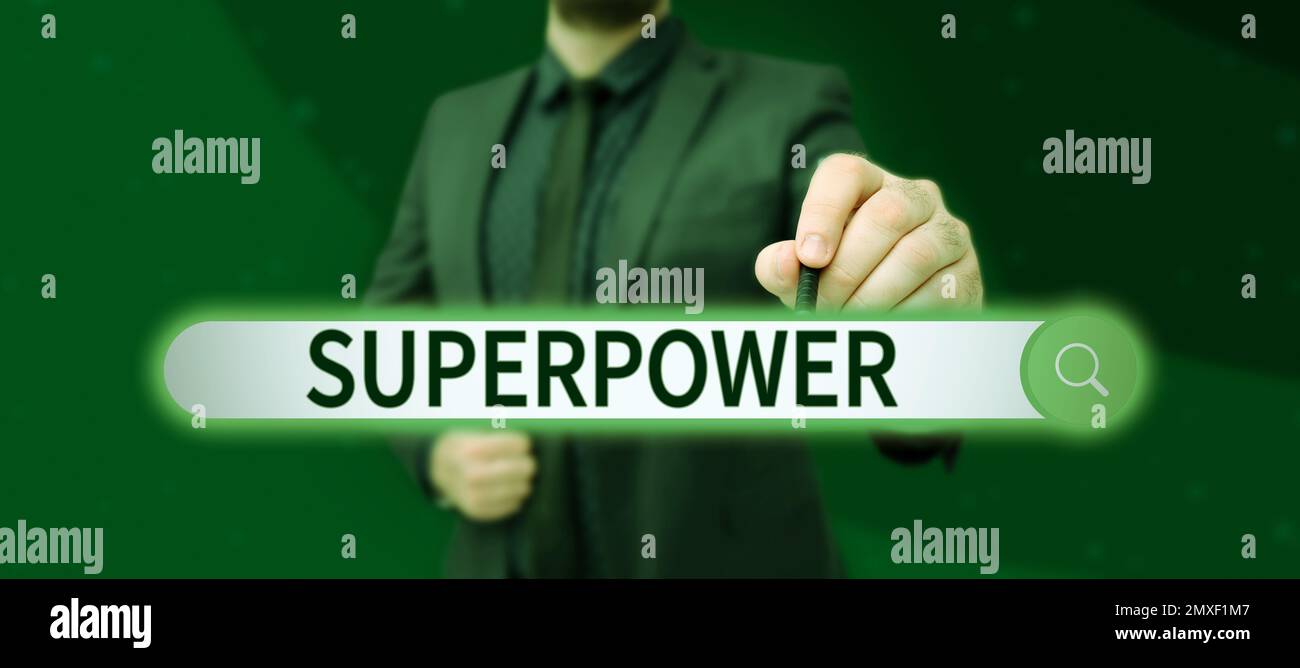 Text sign showing Superpower. Word Written on a power or ability of a ...