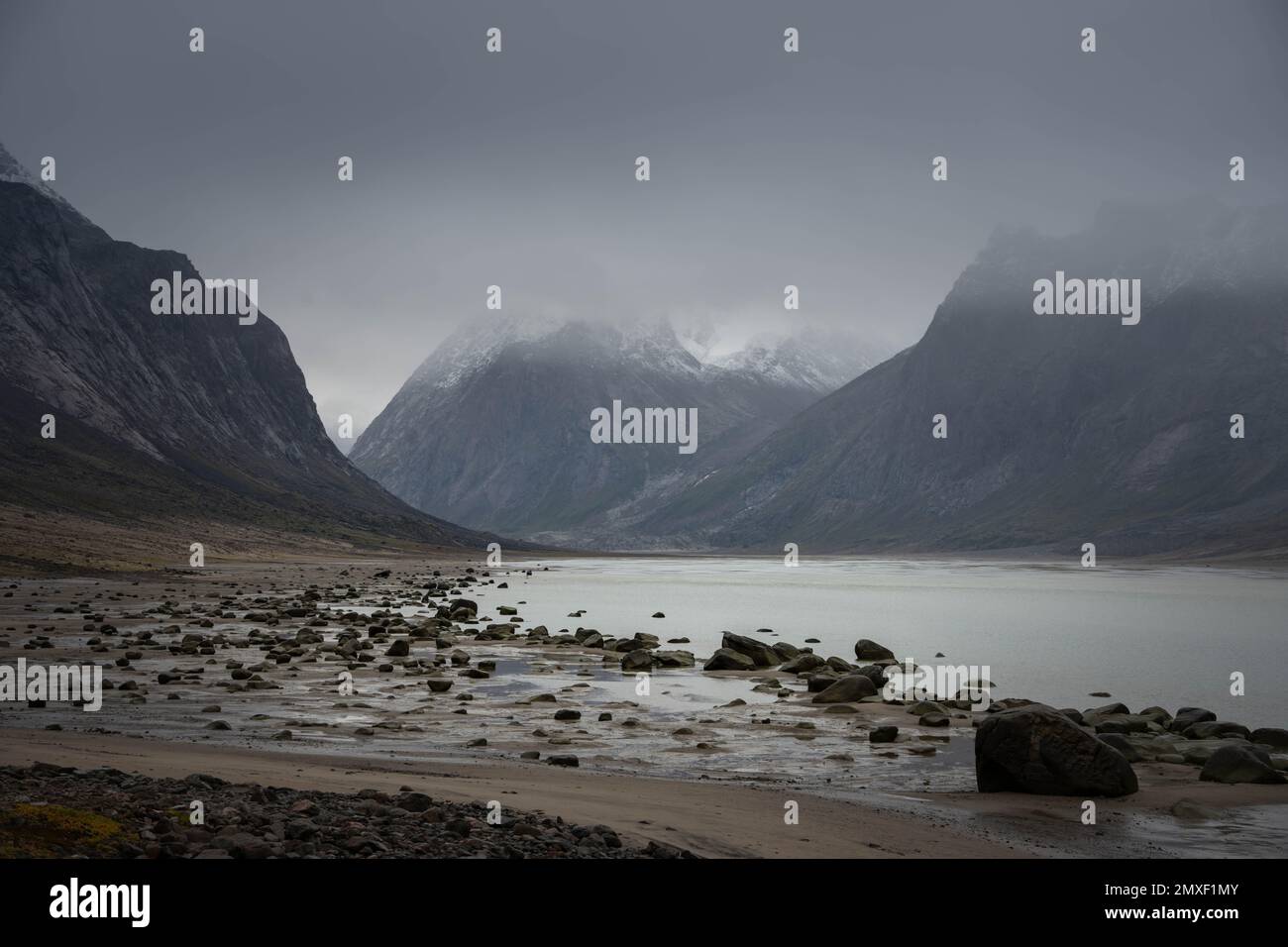Summit Lake, Akshayuk Pass, Baffin Island with mountains on background ... Summit Lake, Akshayuk Pass, Baffin Island with mountains on background ...