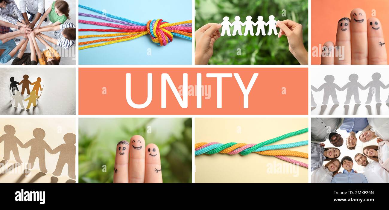Collage with different photos, banner design. Concept of unity and ...