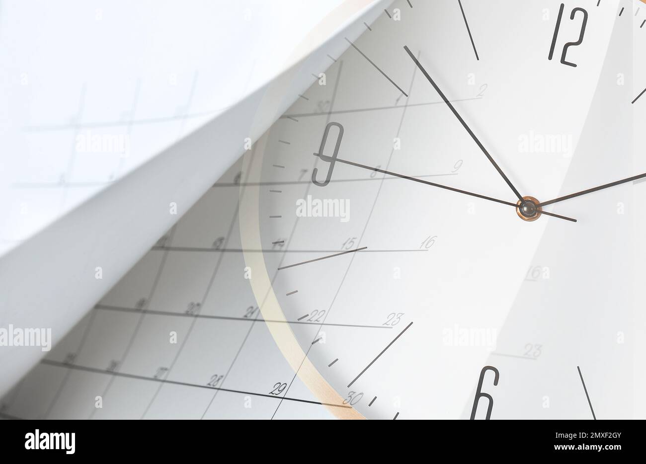 Collage with photos of clock and calendar Stock Photo - Alamy