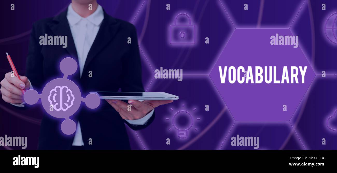 Hand writing sign Vocabulary, Business approach collection of words and ...
