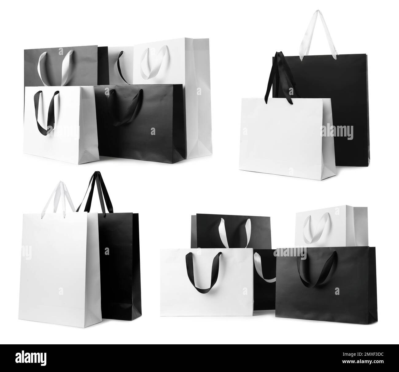 Set with different paper shopping bags on white background Stock Photo ...