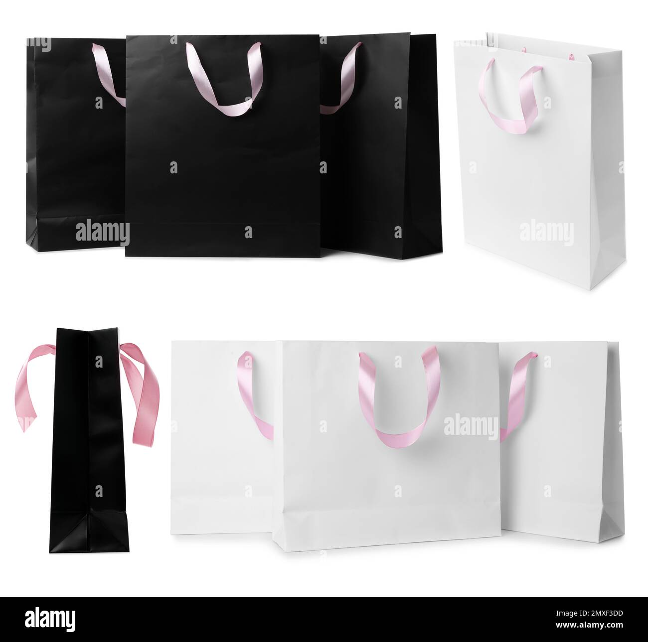 Set with different paper shopping bags on white background Stock Photo ...