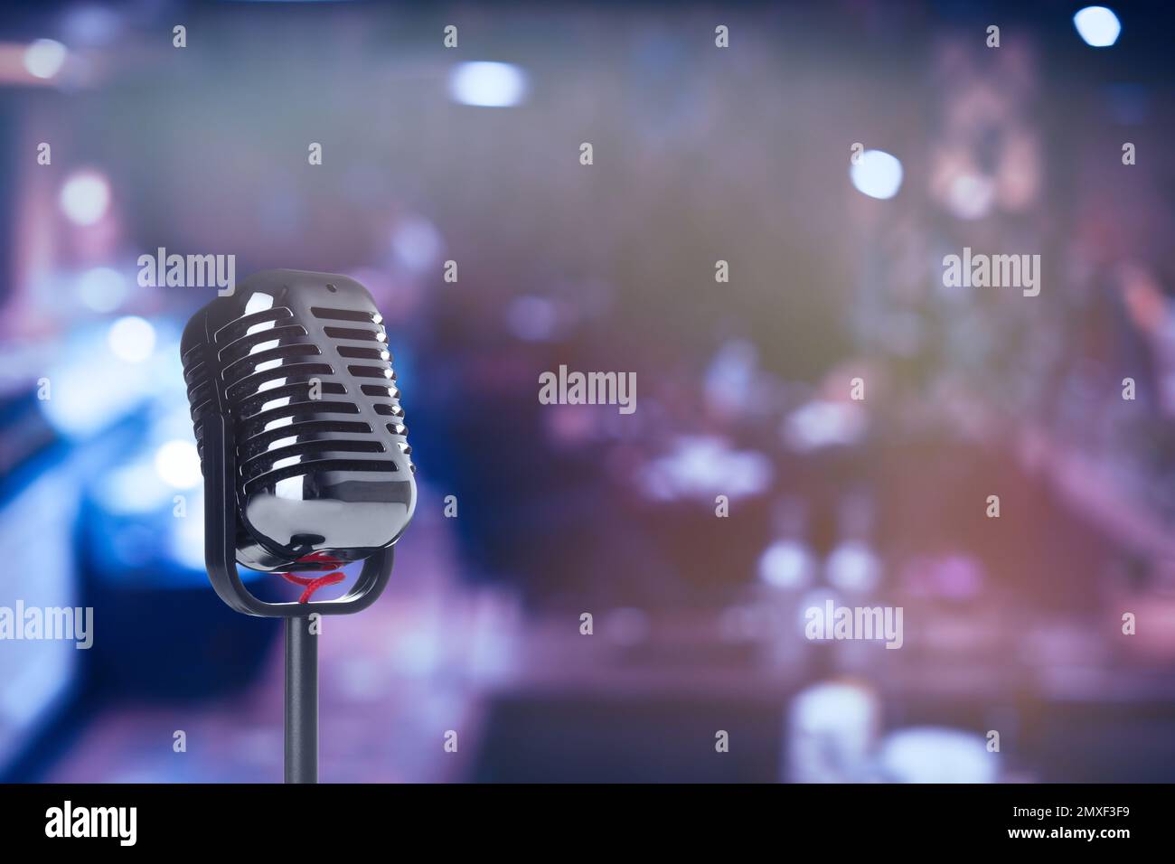 Vintage microphone in karaoke club. Space for text Stock Photo - Alamy
