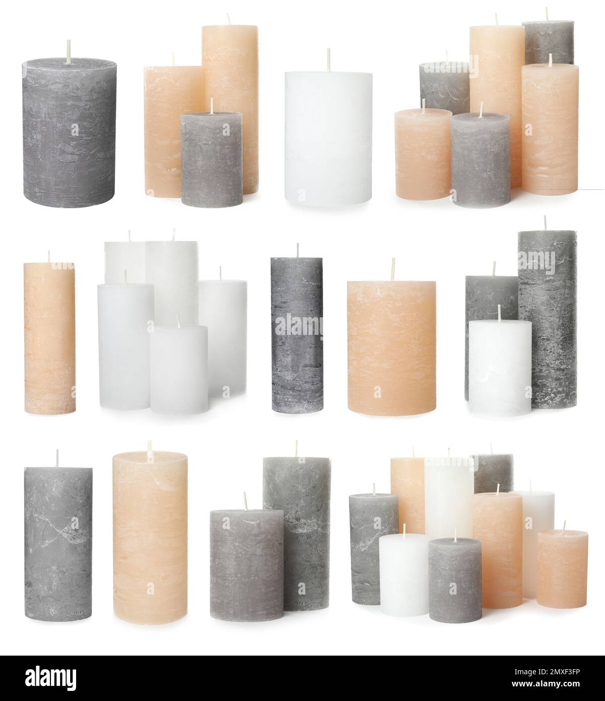 Set of color wax candles on white background Stock Photo - Alamy