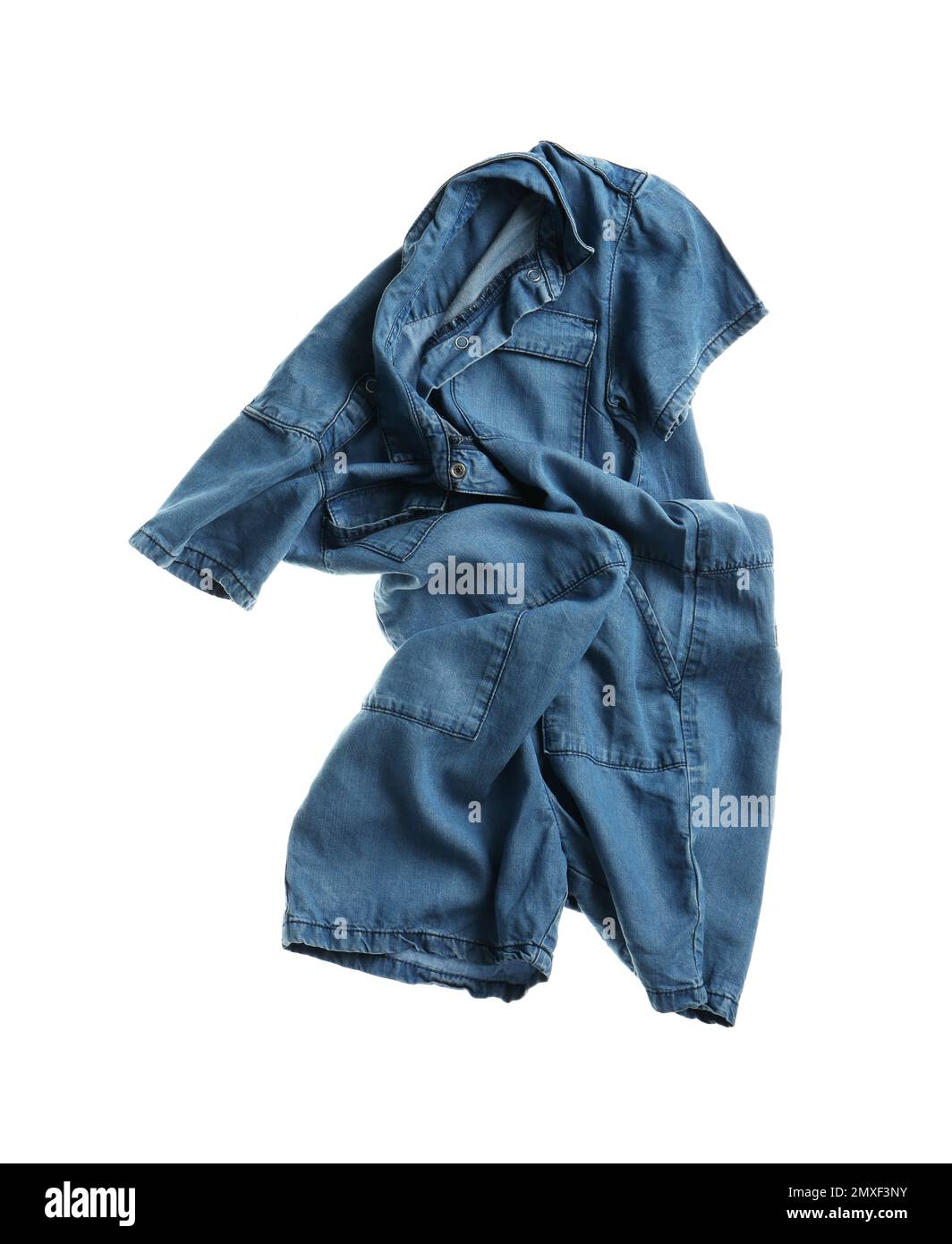 Rumpled denim romper isolated on white. Messy clothes Stock Photo - Alamy