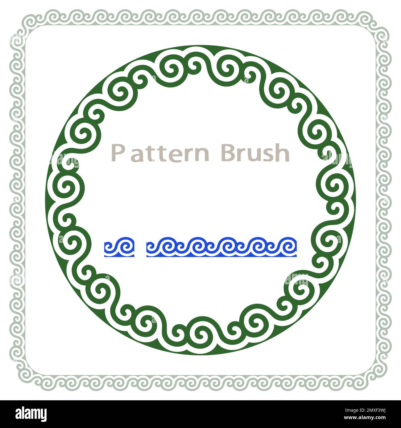 Classic Greek pattern brush and frame set. Elements of round and square ...