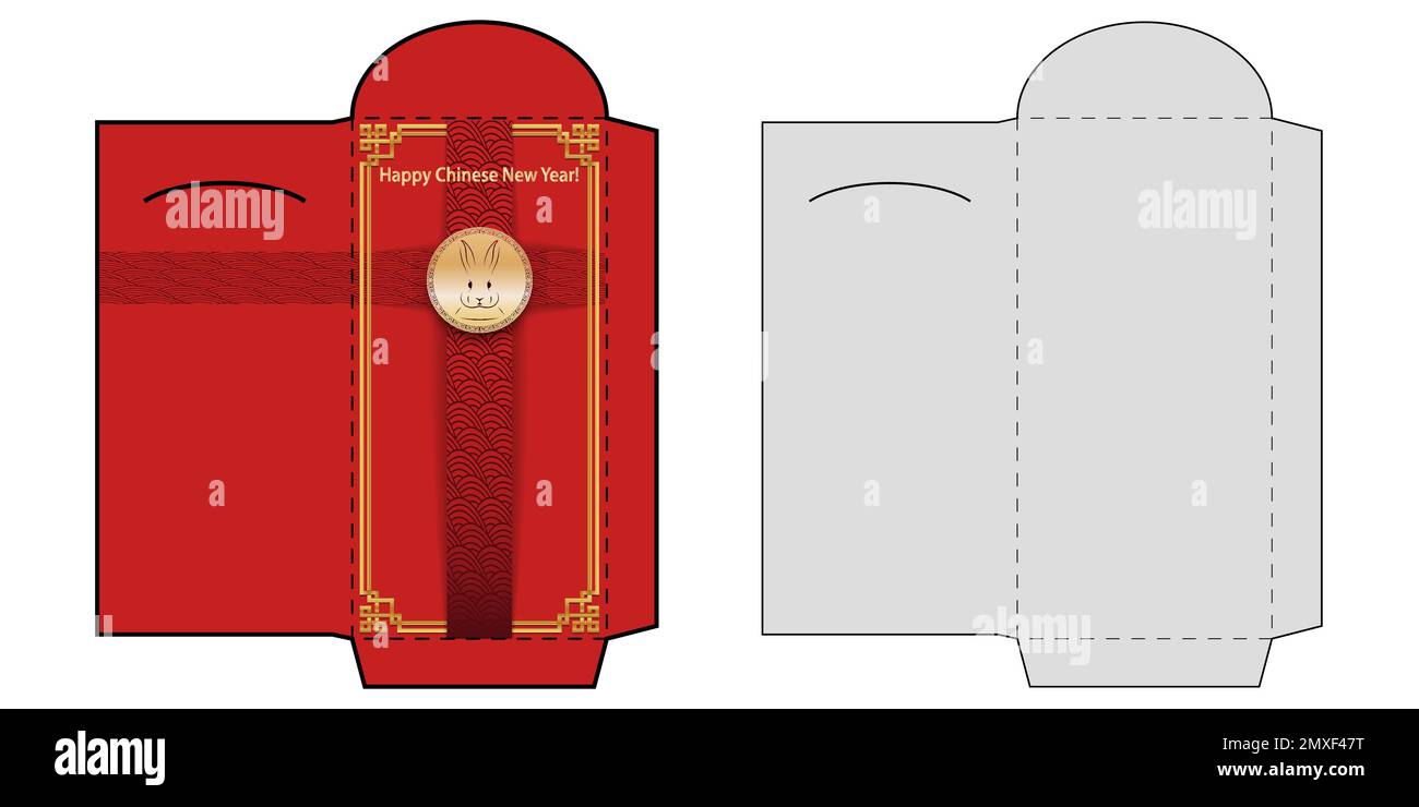 Vertical red envelope and Empty shablon template die cut, stamp with ...