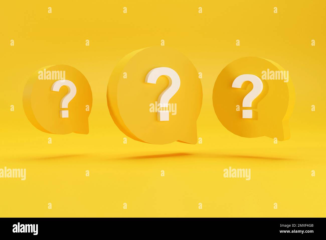 yellow bubble chat with a question symbol on a yellow background.3d ...