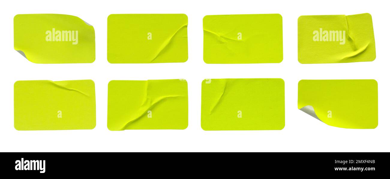 A set of fluorescent neon yellow rectangular paper sticker label ...