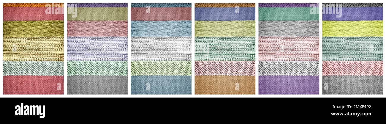 Collage with colorful striped carpets as background. Banner design ...