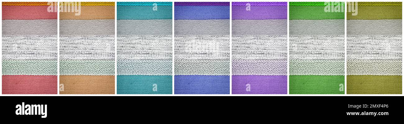 Collage with colorful striped carpets as background. Banner design ...