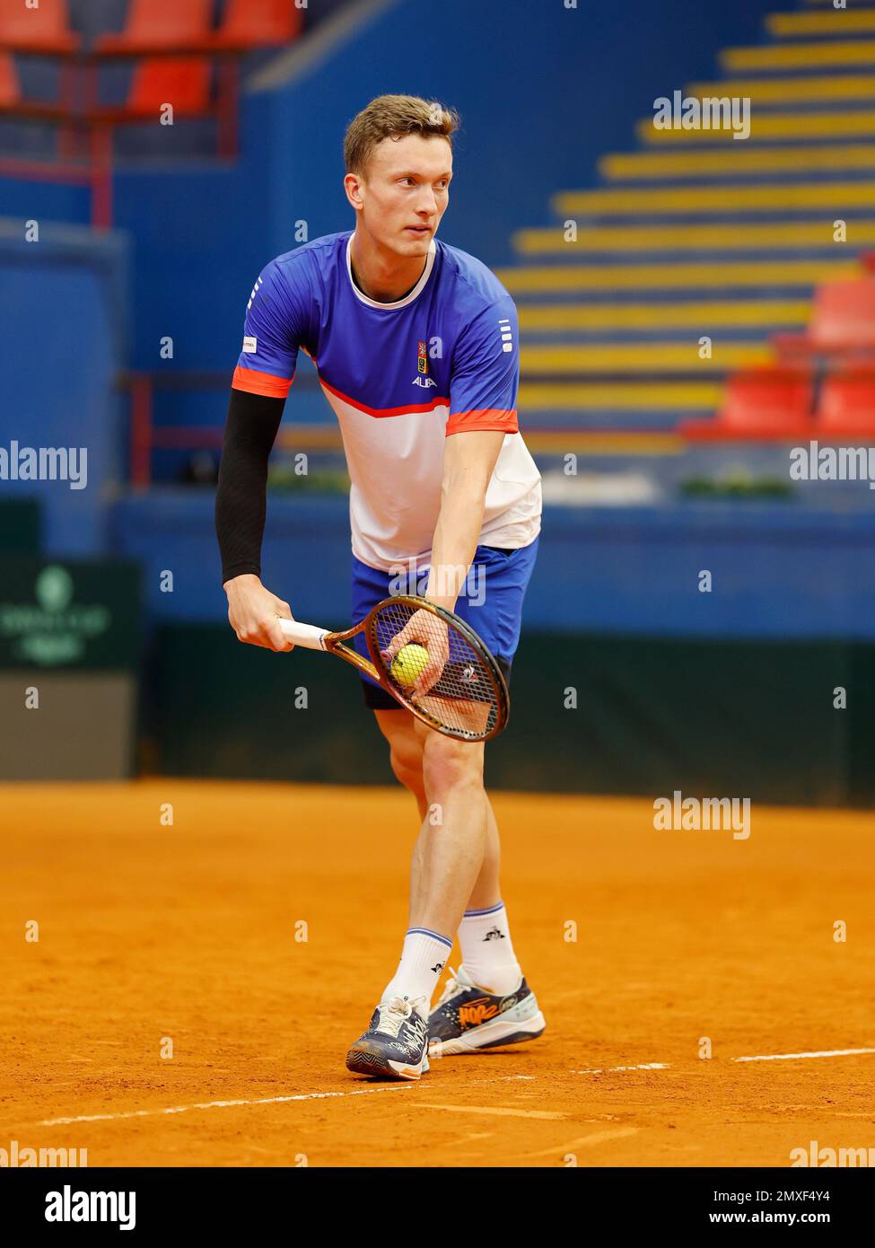 Tennis player Jiri Lehecka of Czech team in action during the training ...