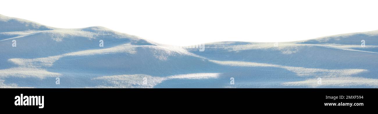 Heap of snow on white background, closeup. Banner design Stock Photo ...