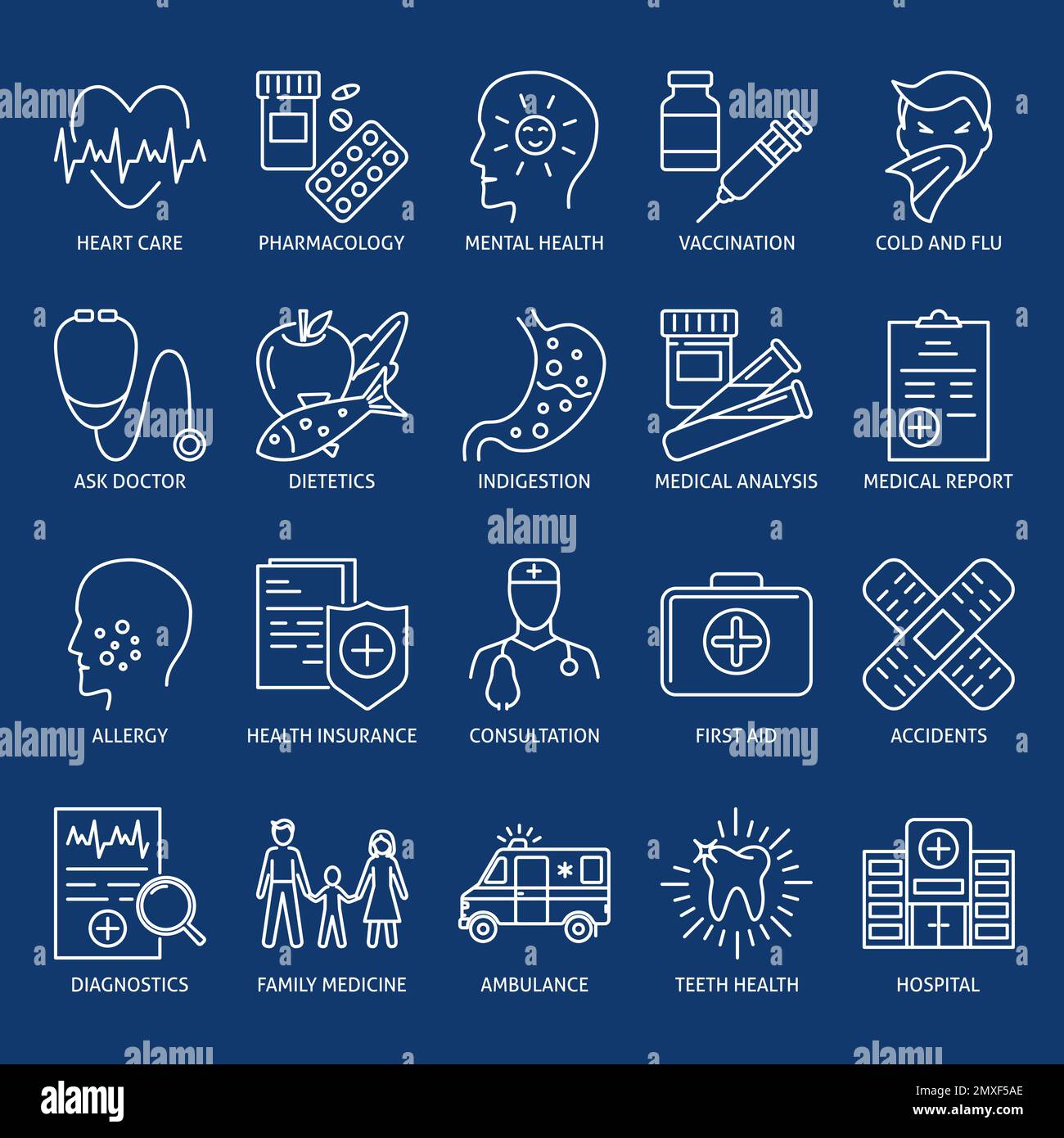 Medicine icon set in line style. Medical and healthcare symbols. Vector ...