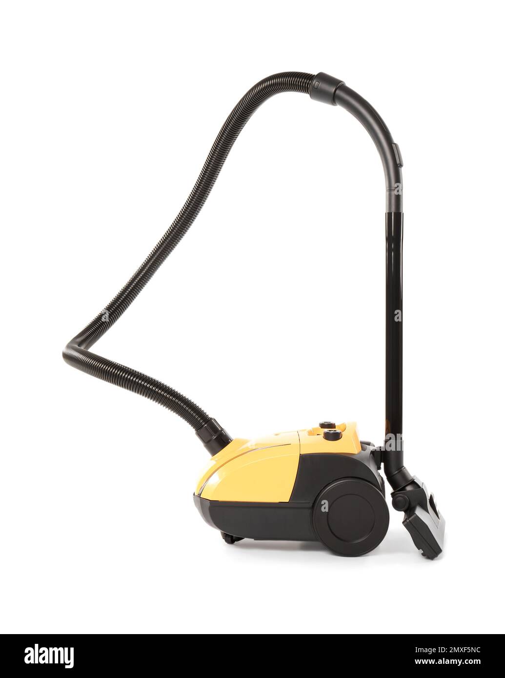 Modern yellow vacuum cleaner isolated on white Stock Photo - Alamy