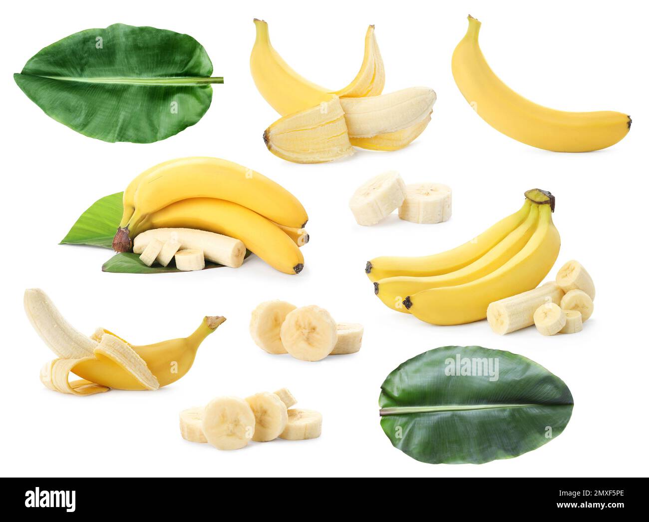 Set with delicious bananas on white background Stock Photo - Alamy