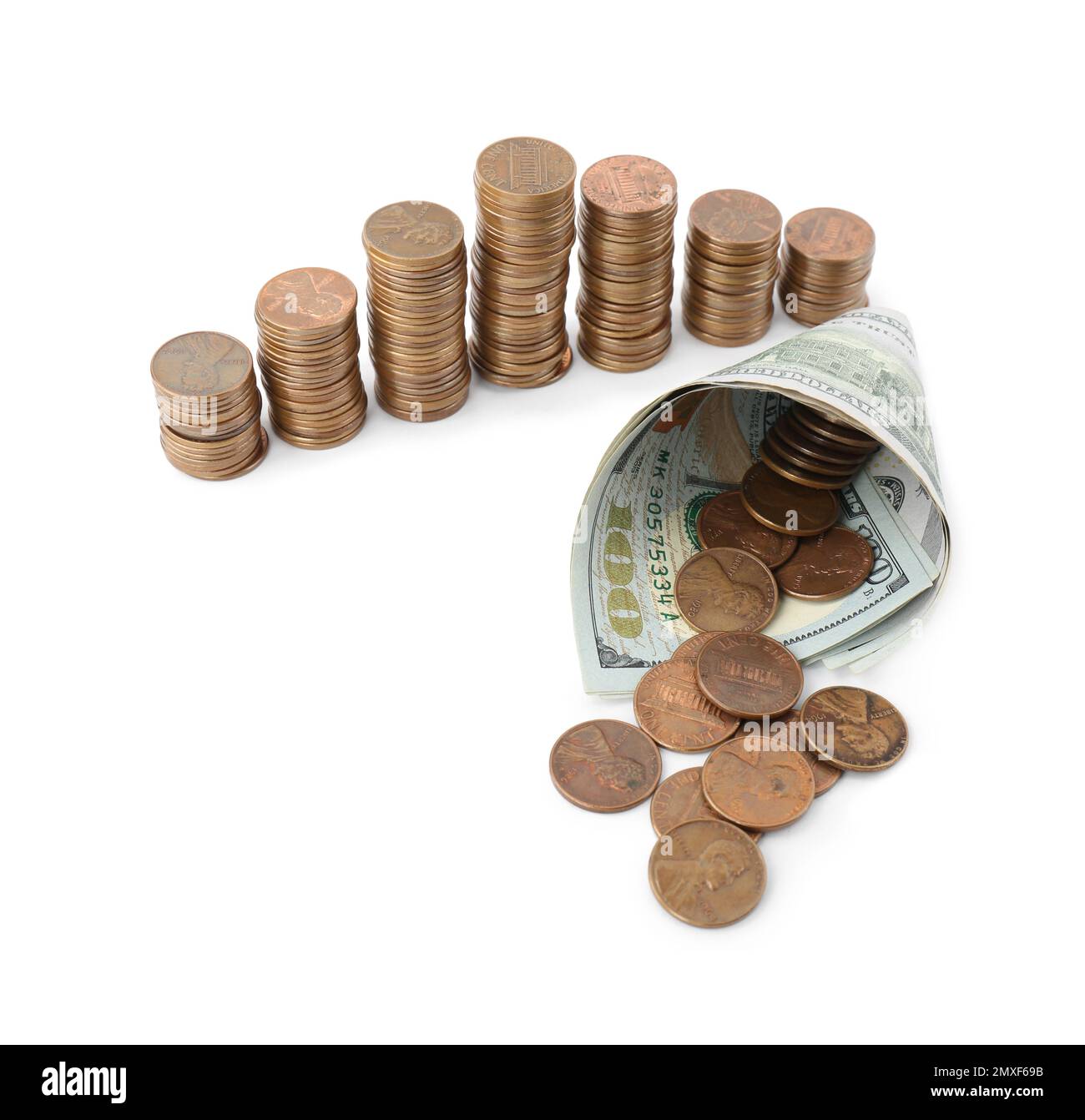 Scattered coins isolated Cut Out Stock Images & Pictures - Alamy