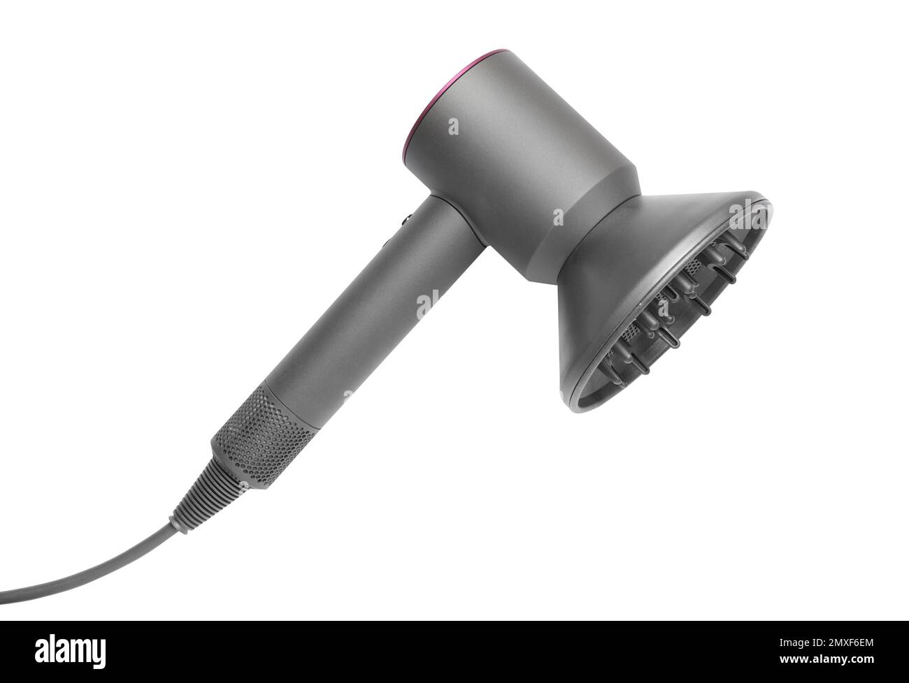 Modern hair dryer on white background, top view Stock Photo - Alamy