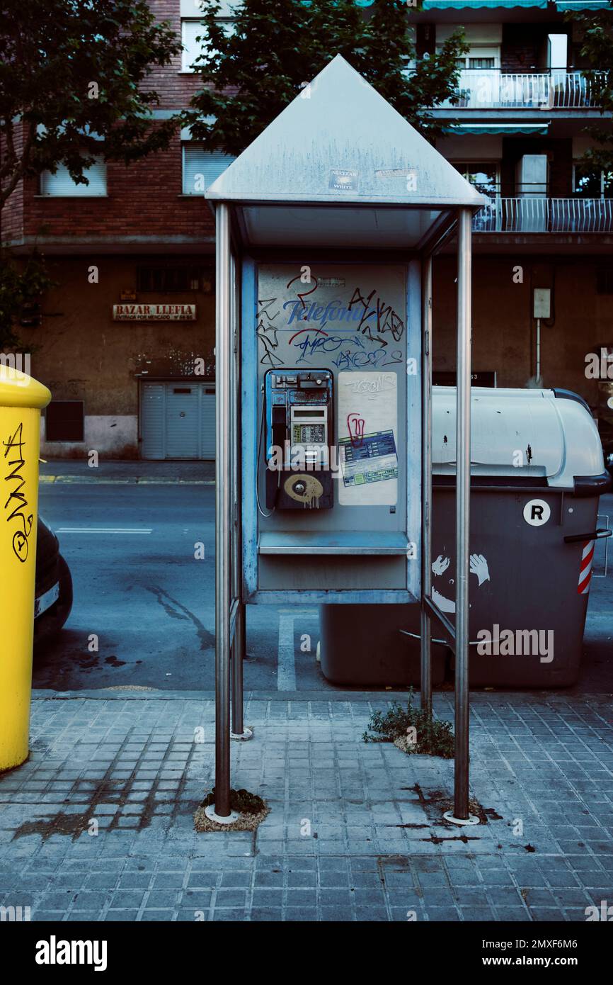 Badalona, Spain-May 18, 2021: The last phone booths that were put on ...