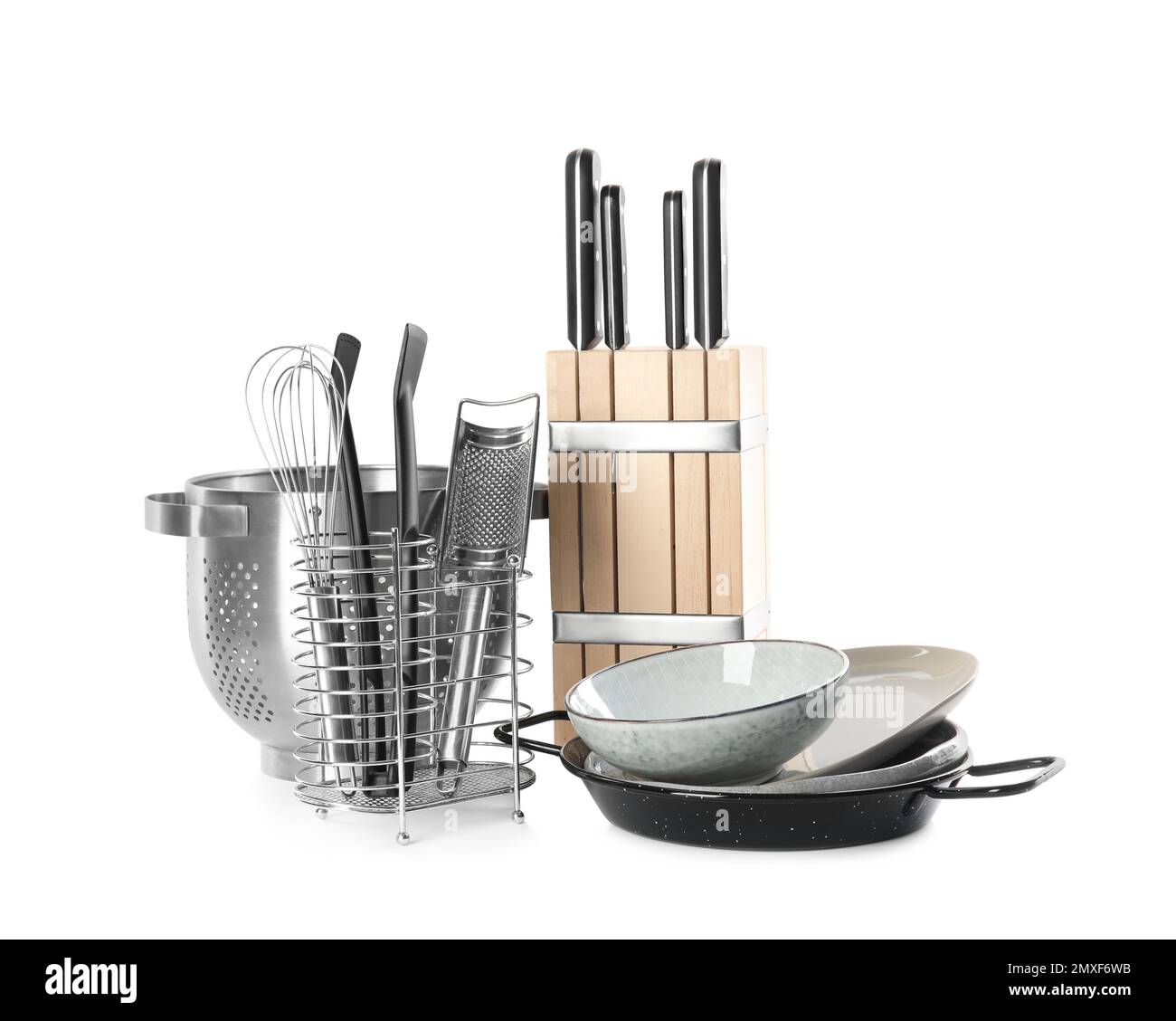 Set of different cooking utensils and dishes on white background Stock ...