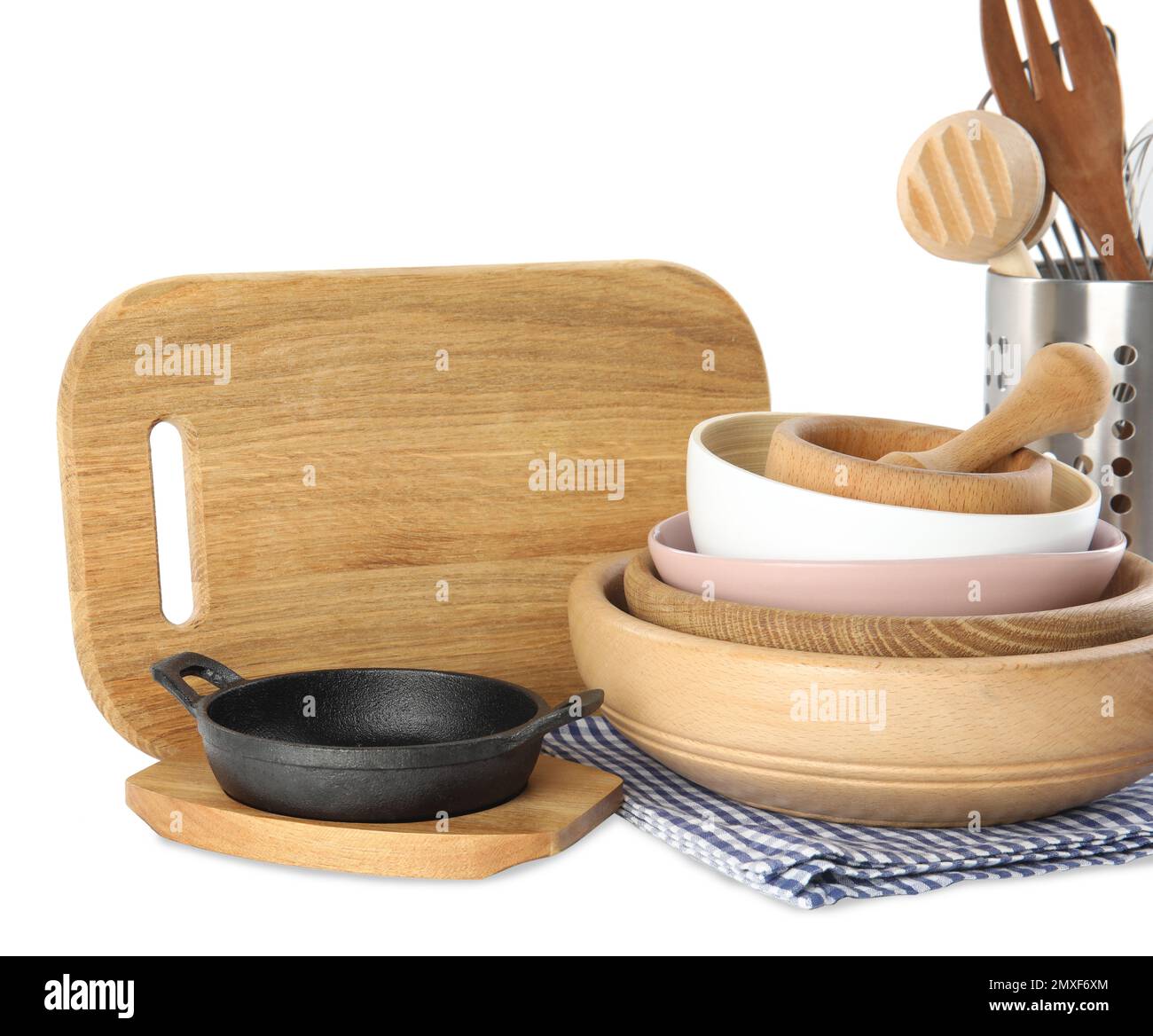 Set of different cooking utensils and dishes on white background Stock ...
