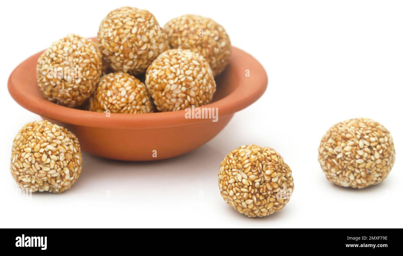 Sesame caramel laddu very popular in Indian subcontinent Stock Photo ...