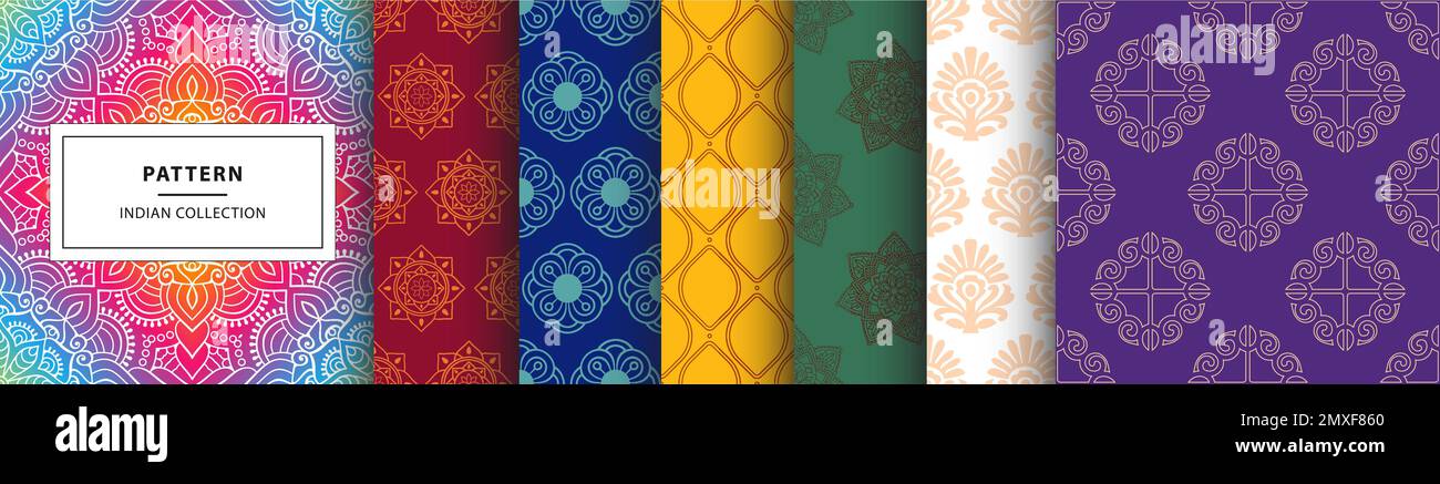 Collection of Indian Seamless Patterns. Decorative set of hindu ...