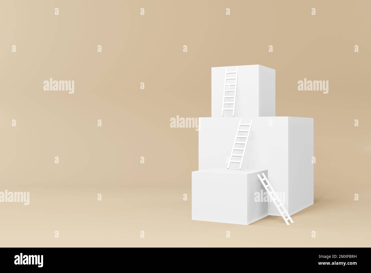 Cube block and ladder represent obstacle, progress, growth in business ...