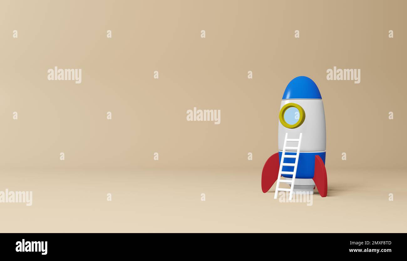 Rocket and ladder. Business startup concept. 3d render illustration ...