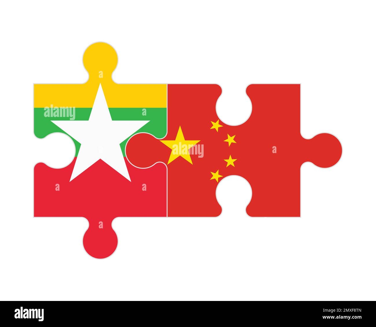 Connected puzzle of flags of Myanmar and China, vector Stock Vector ...