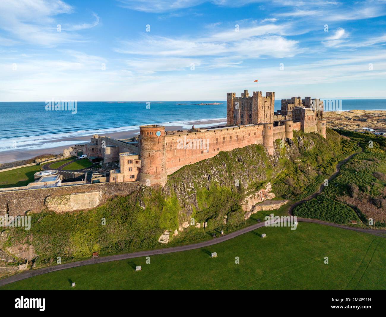 Bamburgh Castle in Northumberland on the northeast coast of England ...